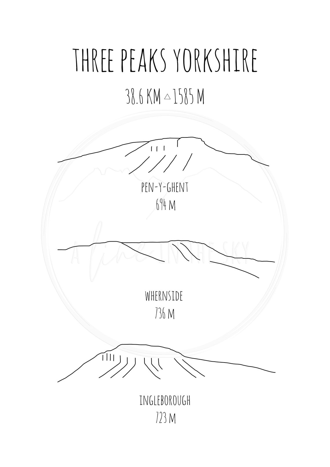 Three Peaks Yorkshire Print Mountain Line Art Gift for - Etsy UK