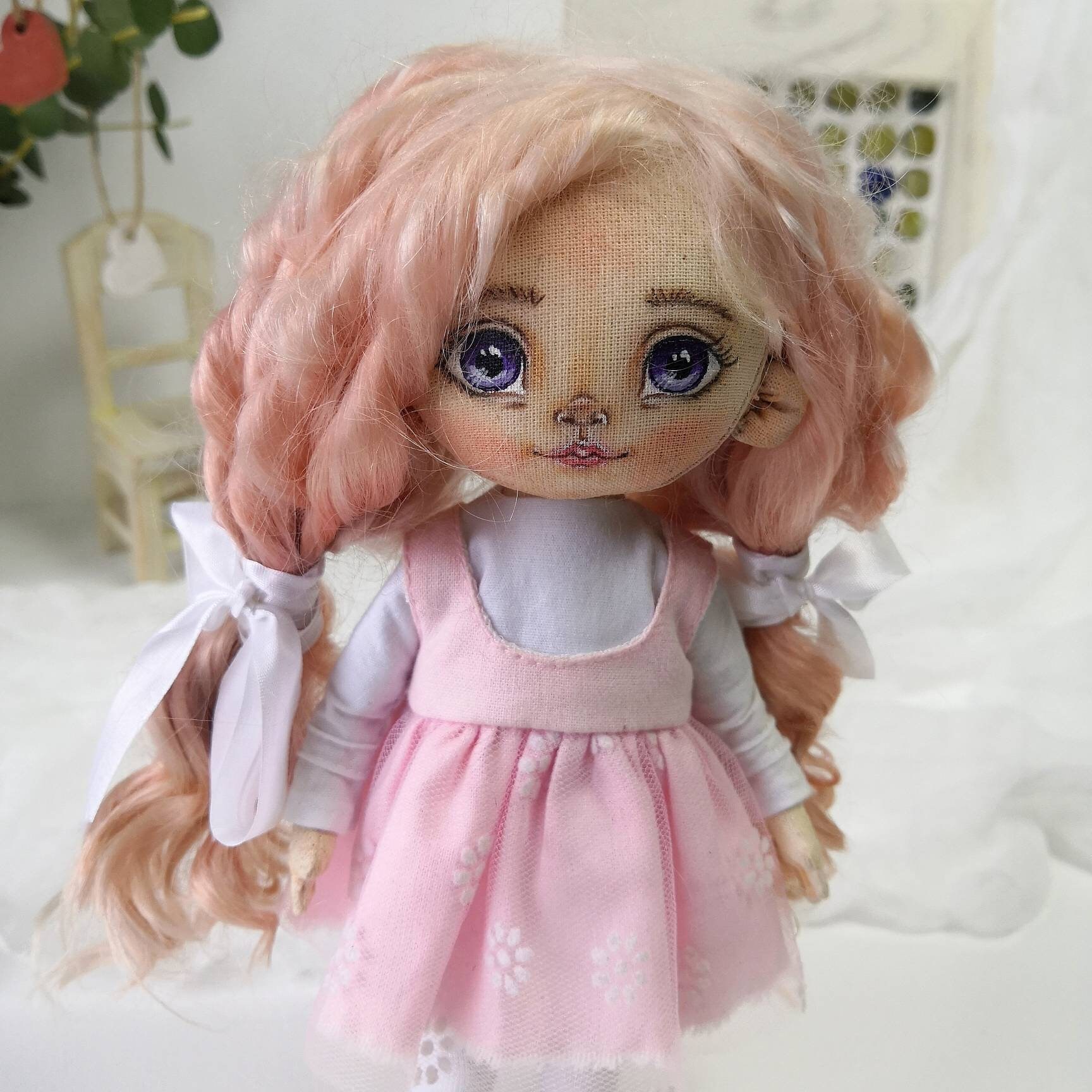 Doll with pink hair. Personalized handmade art doll. Interior | Etsy