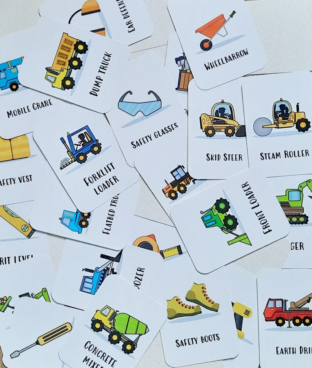 Construction Collection Flashcards Pack of 32 - Etsy