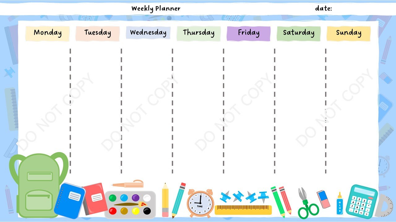 Printable Kid's Weekly School Planner - Etsy