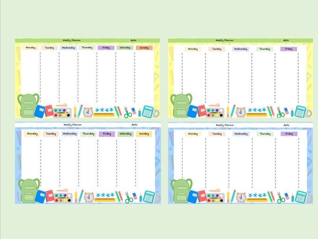 Printable Kid's Weekly School Planner - Etsy
