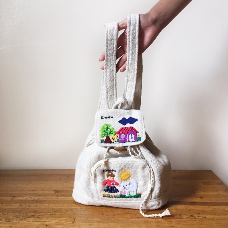 Small Backpack Featuring Hand-stitched Colombian Countryside Design ...