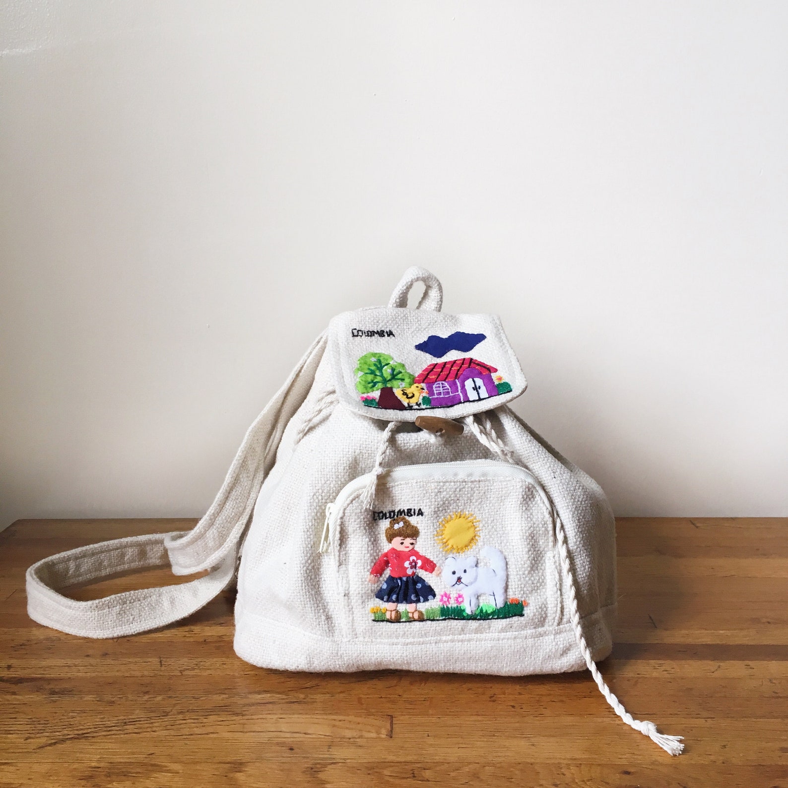 Small Backpack Featuring Hand-stitched Colombian Countryside Design ...