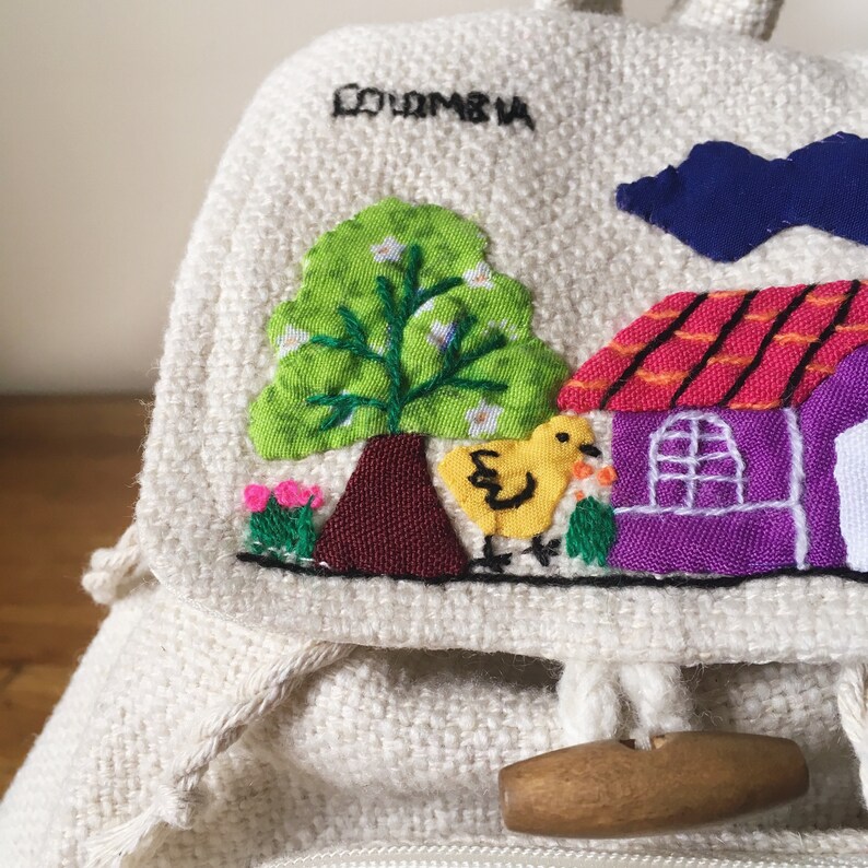 Small Backpack Featuring Hand-stitched Colombian Countryside Design ...
