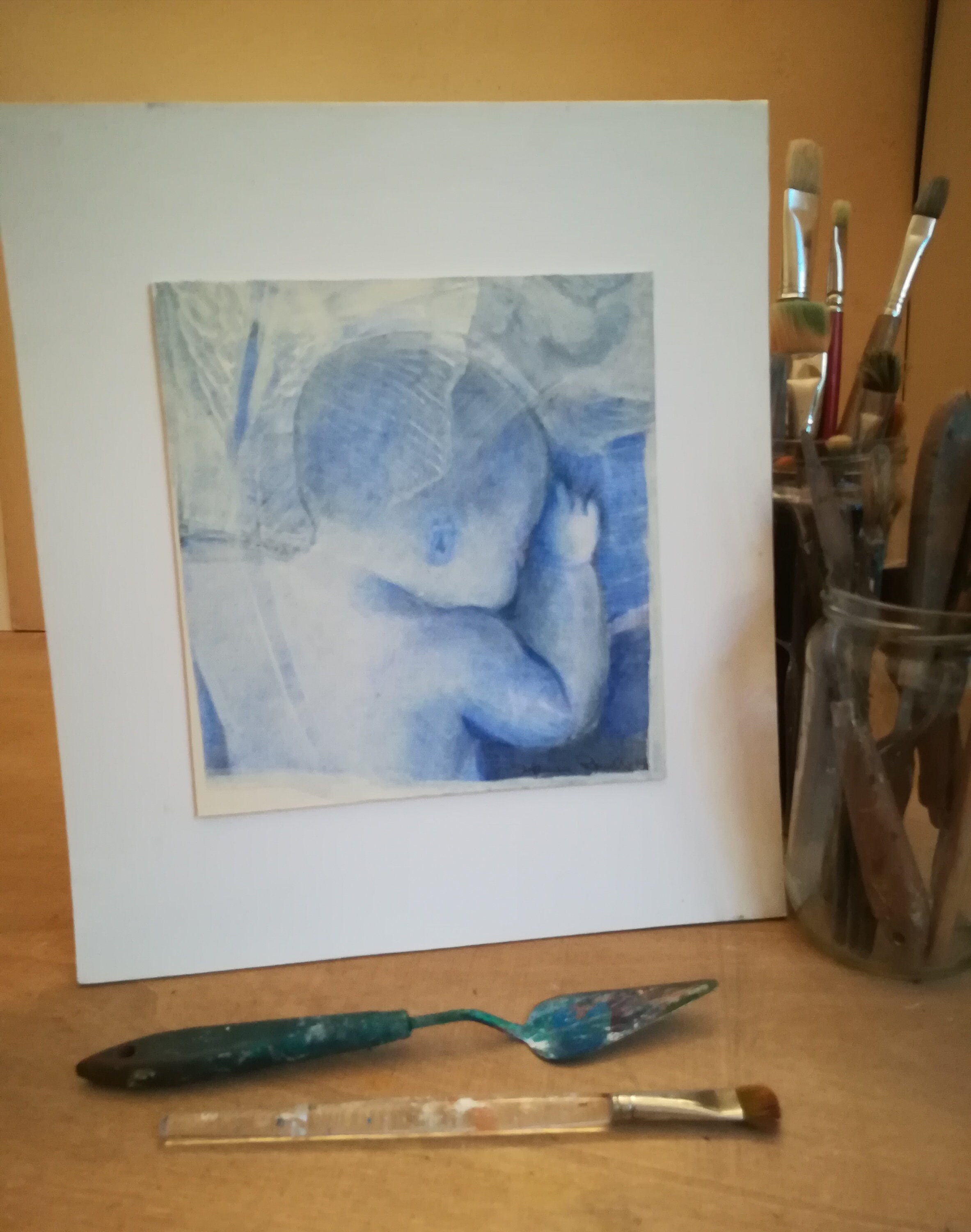 Child Drawing Baby Blue Picture Baby Shower Gift Mom Gift - Etsy