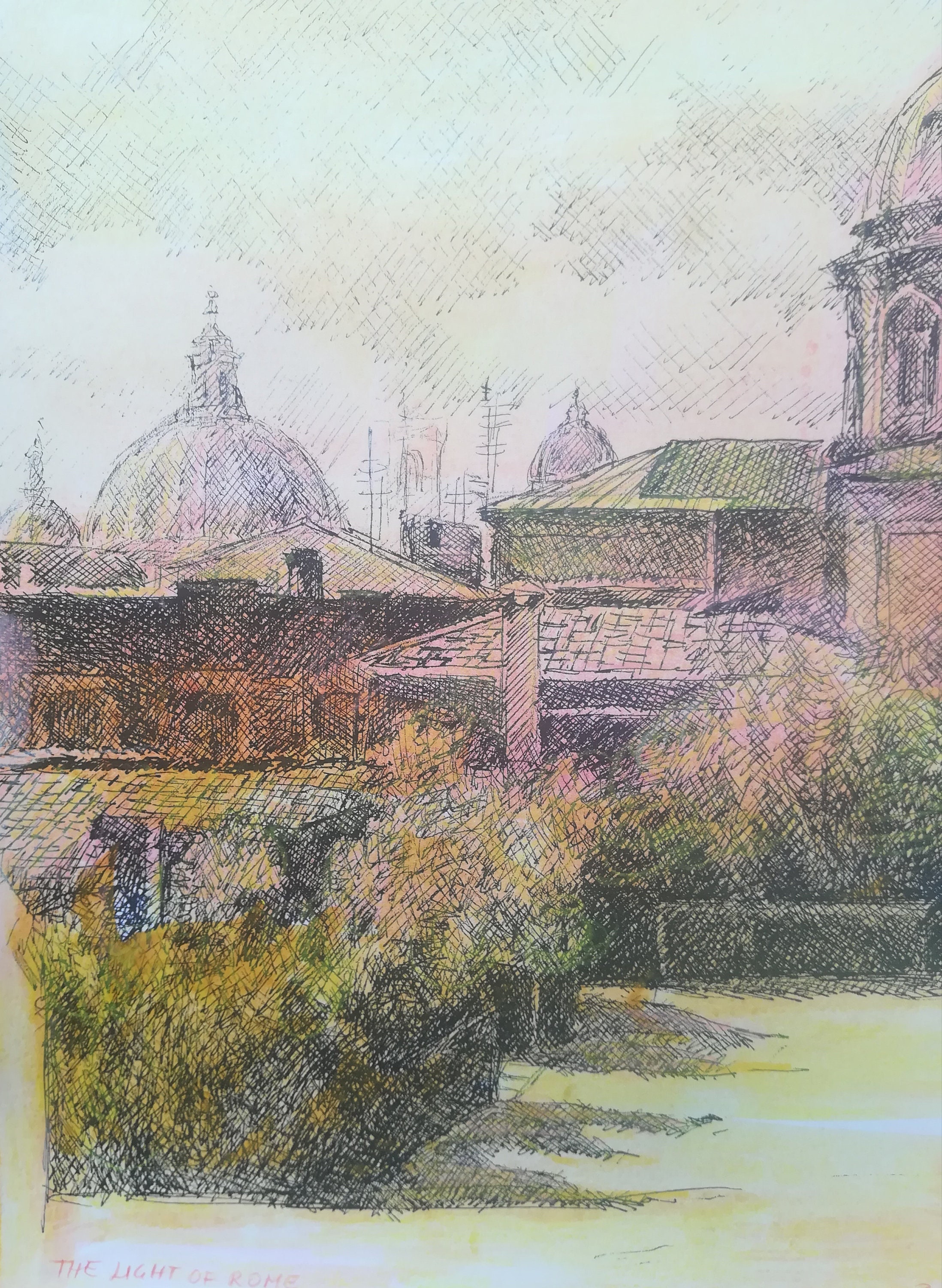 Art & Collectibles Hand retouched pen drawing print Rome city view ...