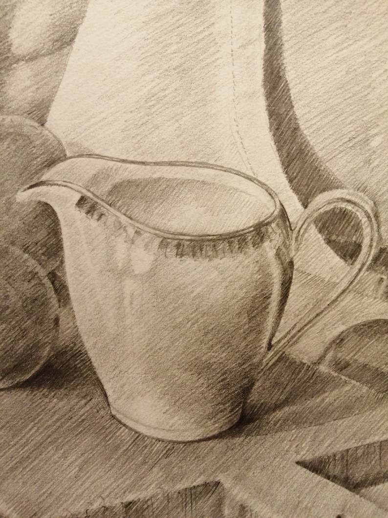 Still Life Pencil Drawing With Porcelain Milk Jug and Fruits, Pencil ...