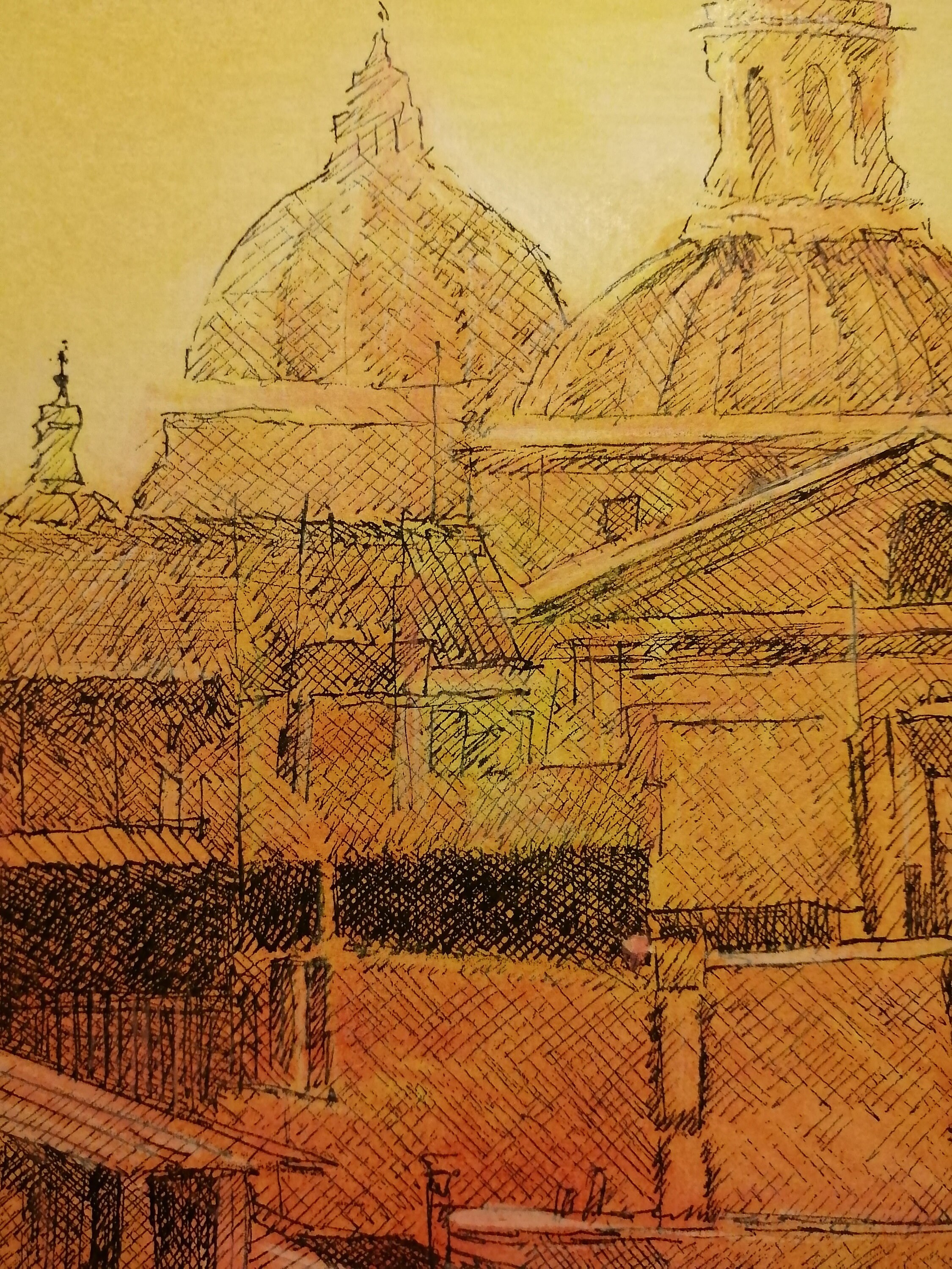 Art & Collectibles Hand retouched pen drawing print Rome city view ...