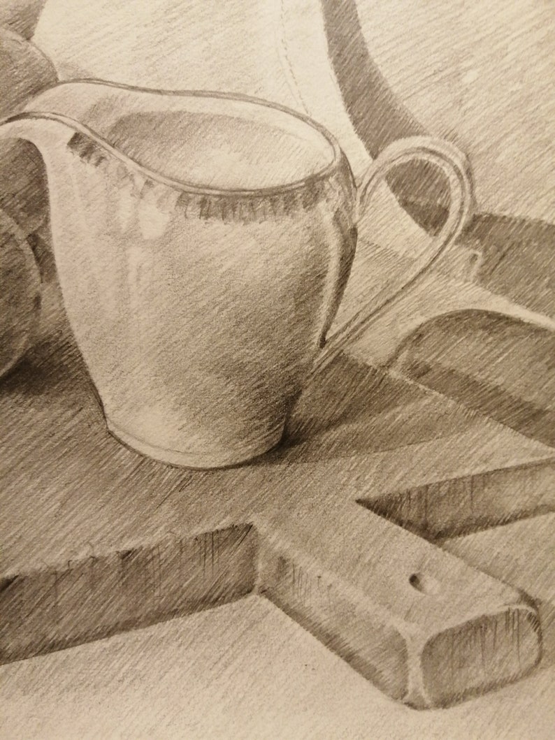 Still Life Pencil Drawing With Porcelain Milk Jug and Fruits, Pencil ...