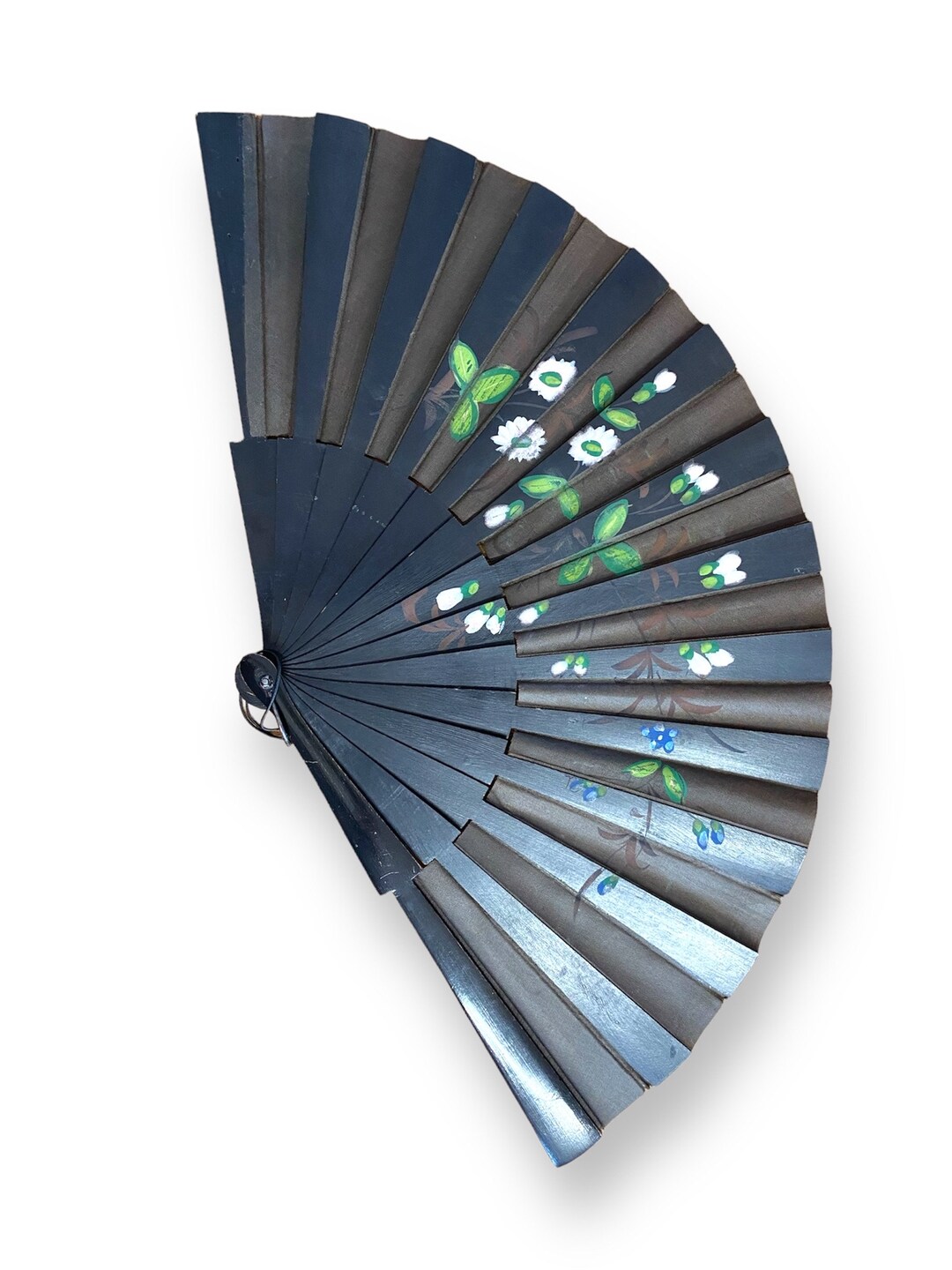 Antique Victorian Hand Fan. Wood and Fabric With Hand Painted Floral ...