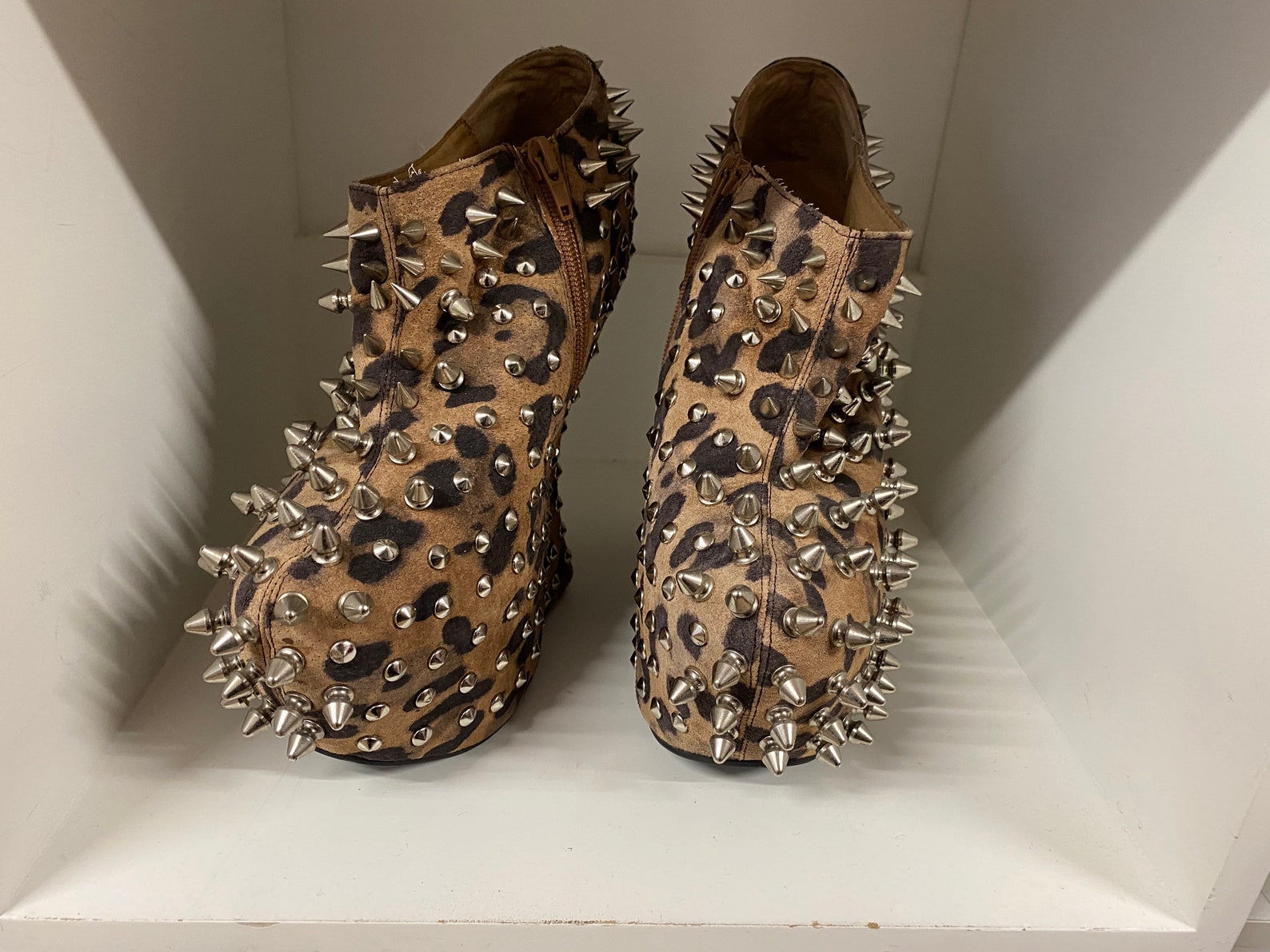 Jeffrey Campbell Iconic “shadow” Hidden Heel Platform Wedge Shoe Boots. RARE. Leopard Print With ...