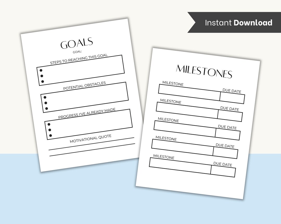 Goals and Milestones Worksheets | Business and Mental Health Planner ...