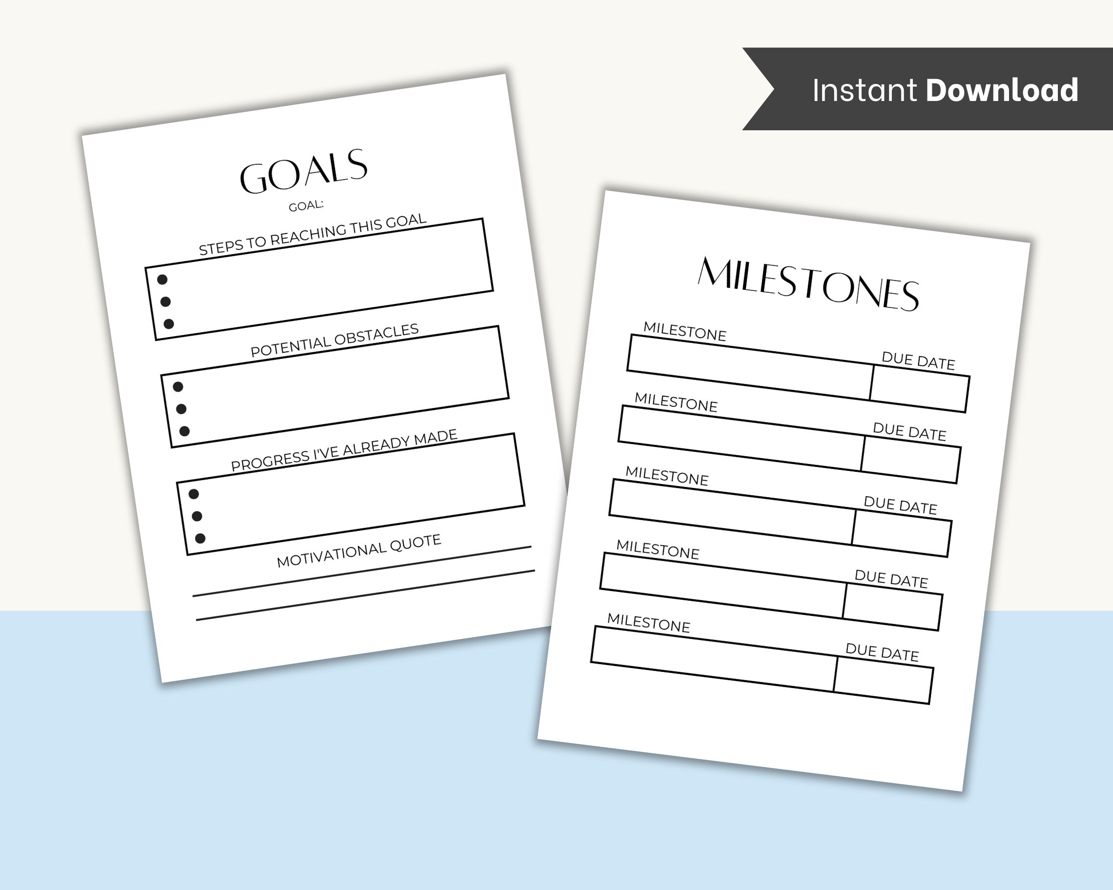 Goals and Milestones Worksheets | Business and Mental Health Planner ...