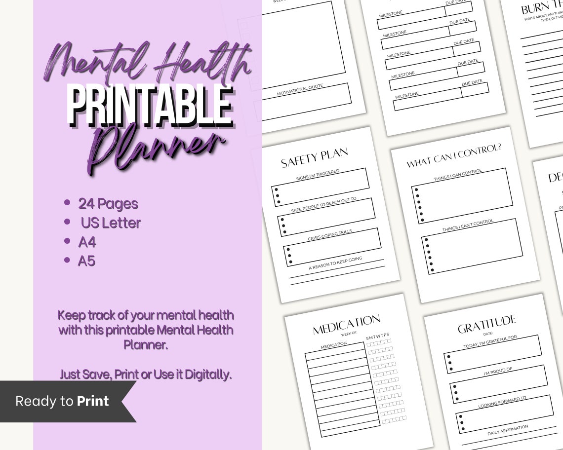 Mental Health Printable Planner Worksheets | Anxiety Depression ADHD - Etsy