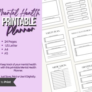 Mental Health Printable Planner Worksheets | Anxiety Depression ADHD - Etsy