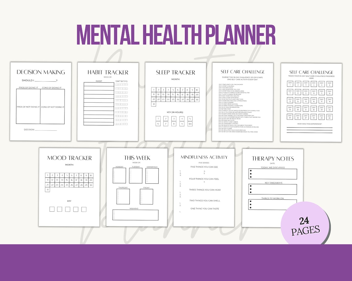 Mental Health Printable Planner Worksheets | Anxiety Depression ADHD - Etsy