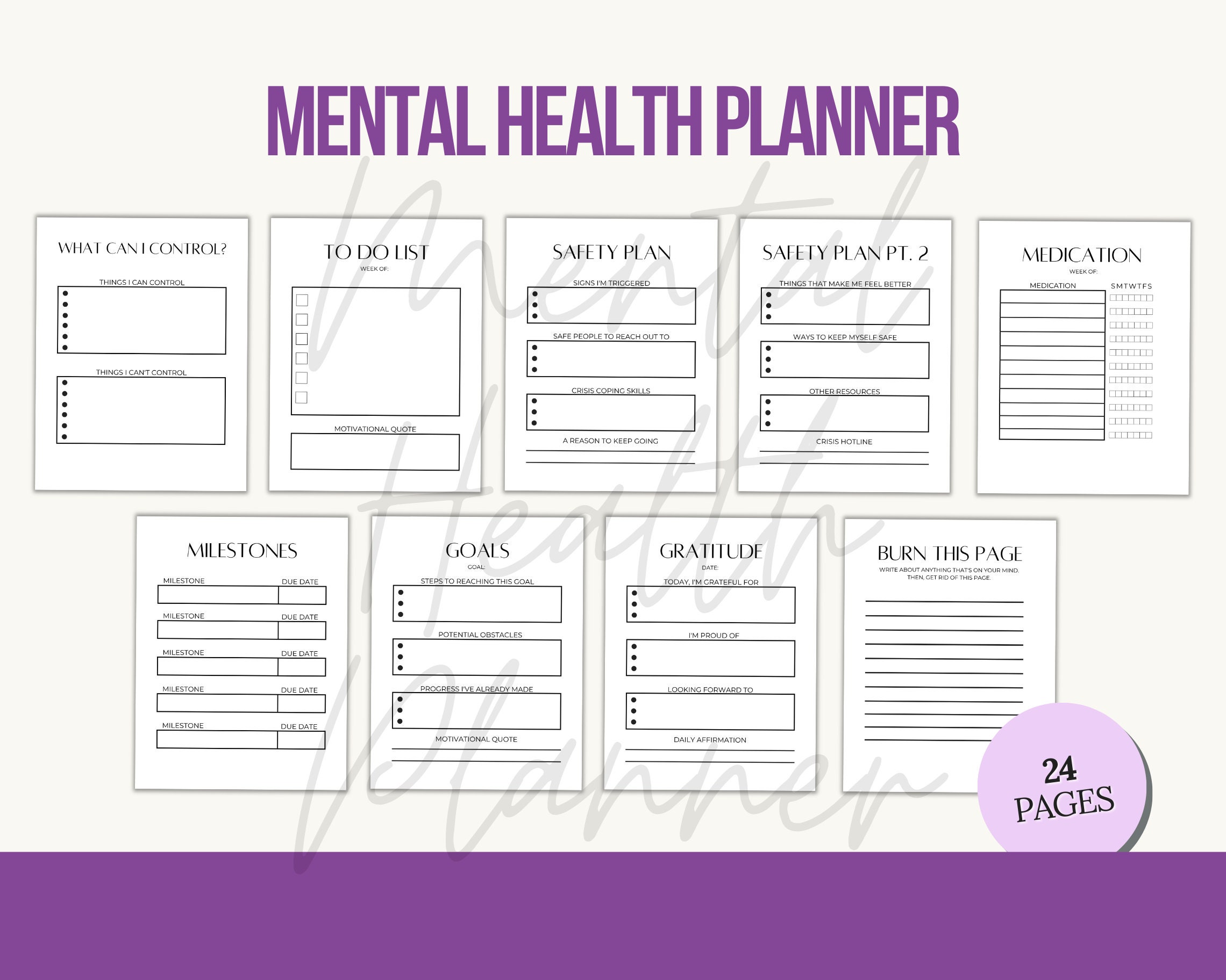 Mental Health Printable Planner Worksheets | Anxiety Depression ADHD - Etsy