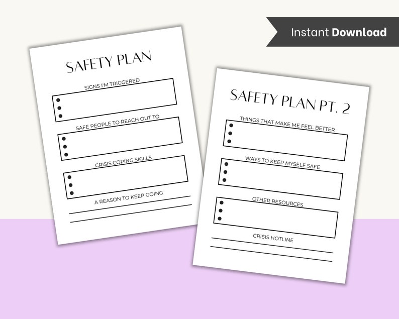 Safety Plan | Mental Health Worksheets ADHD Anxiety BPD Depression - Etsy