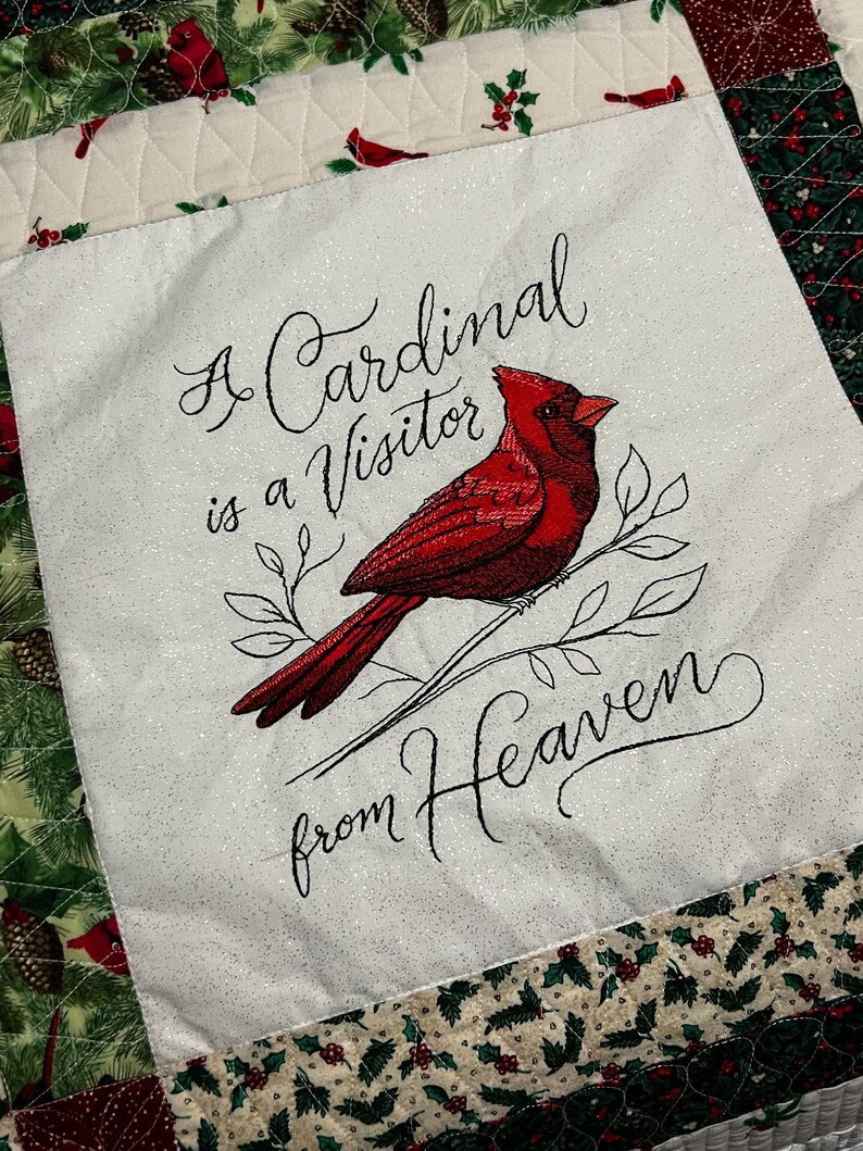 Queen Size Christmas Holiday Red Cardinal Hand-crafted One-of-a-kind ...