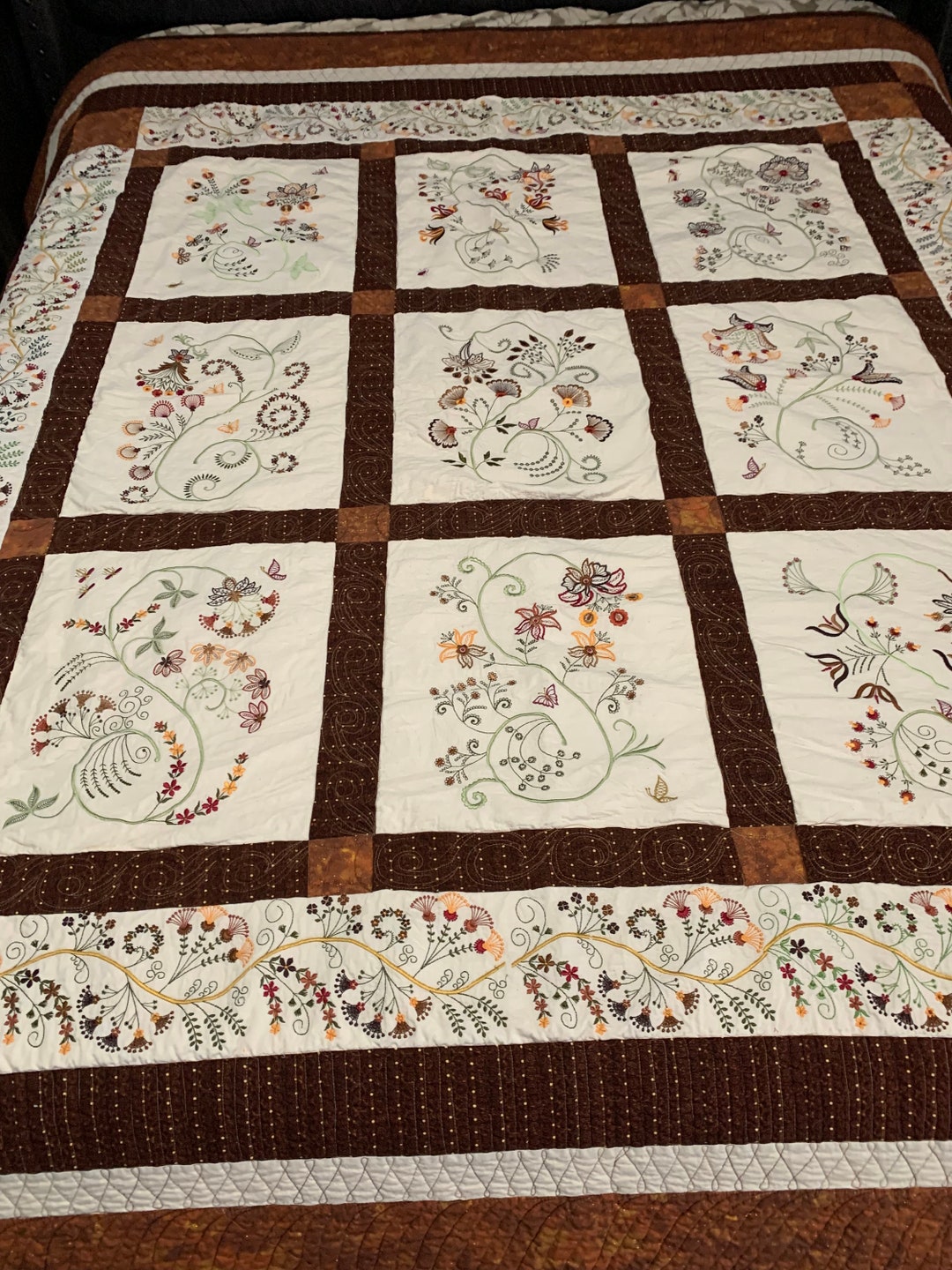Queen Size Hand-crafted Brown and Taupe Marigold Pattern Designer ...
