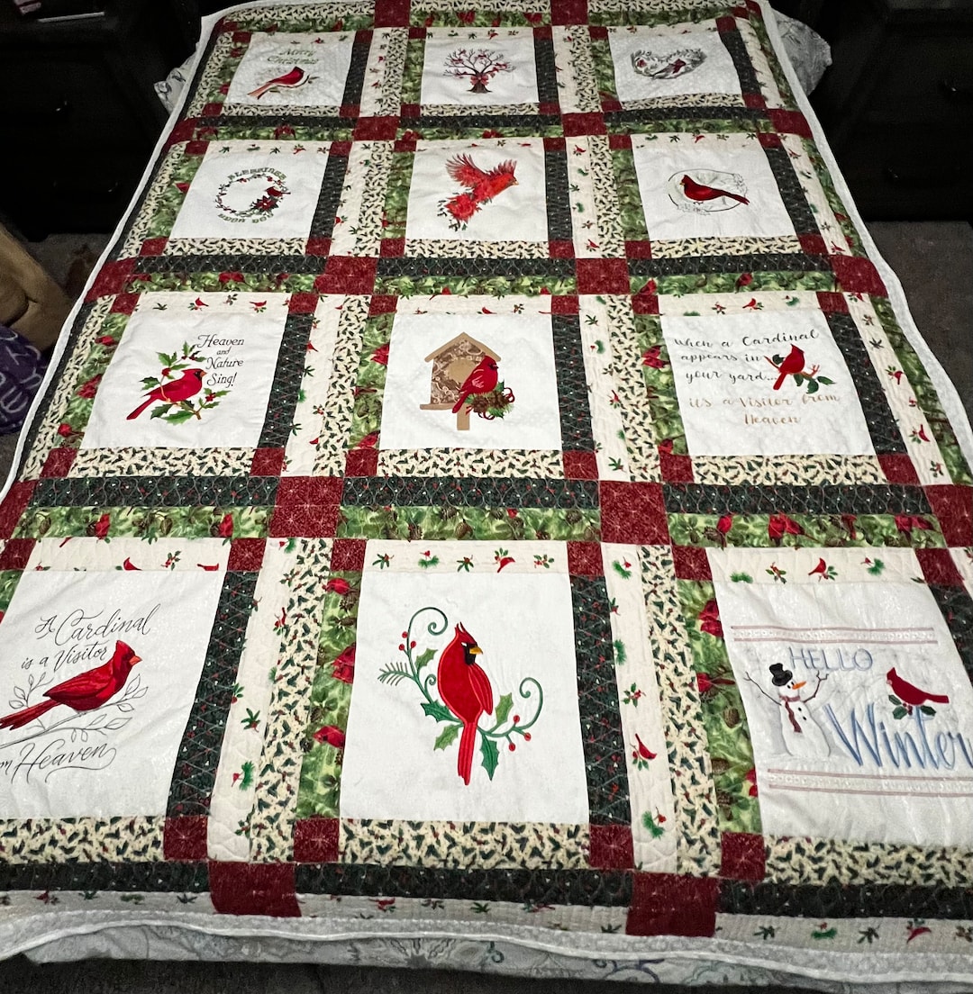 Queen Size Christmas Holiday Red Cardinal Hand-crafted One-of-a-kind ...