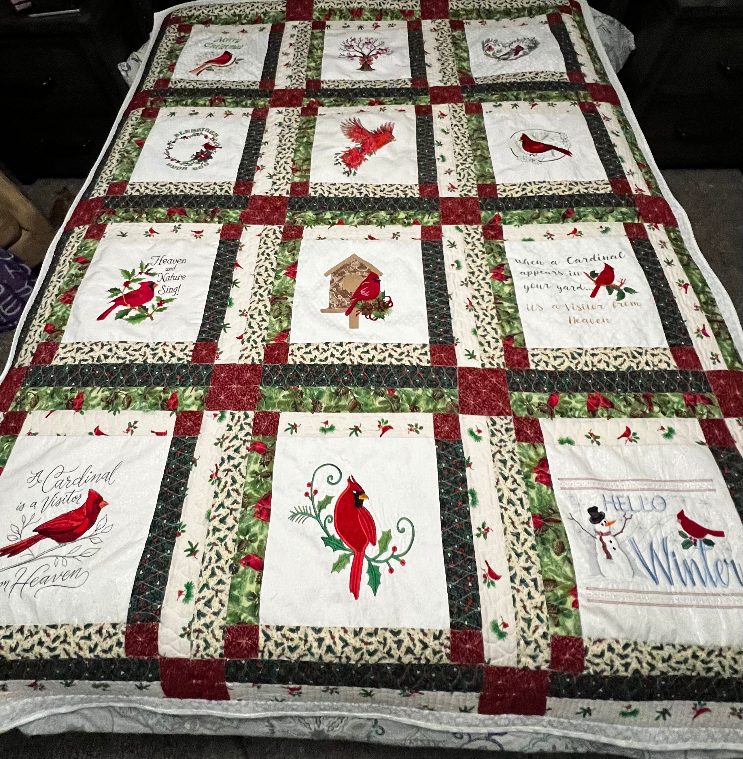 Queen Size Christmas Holiday Red Cardinal Hand-crafted One-of-a-kind ...