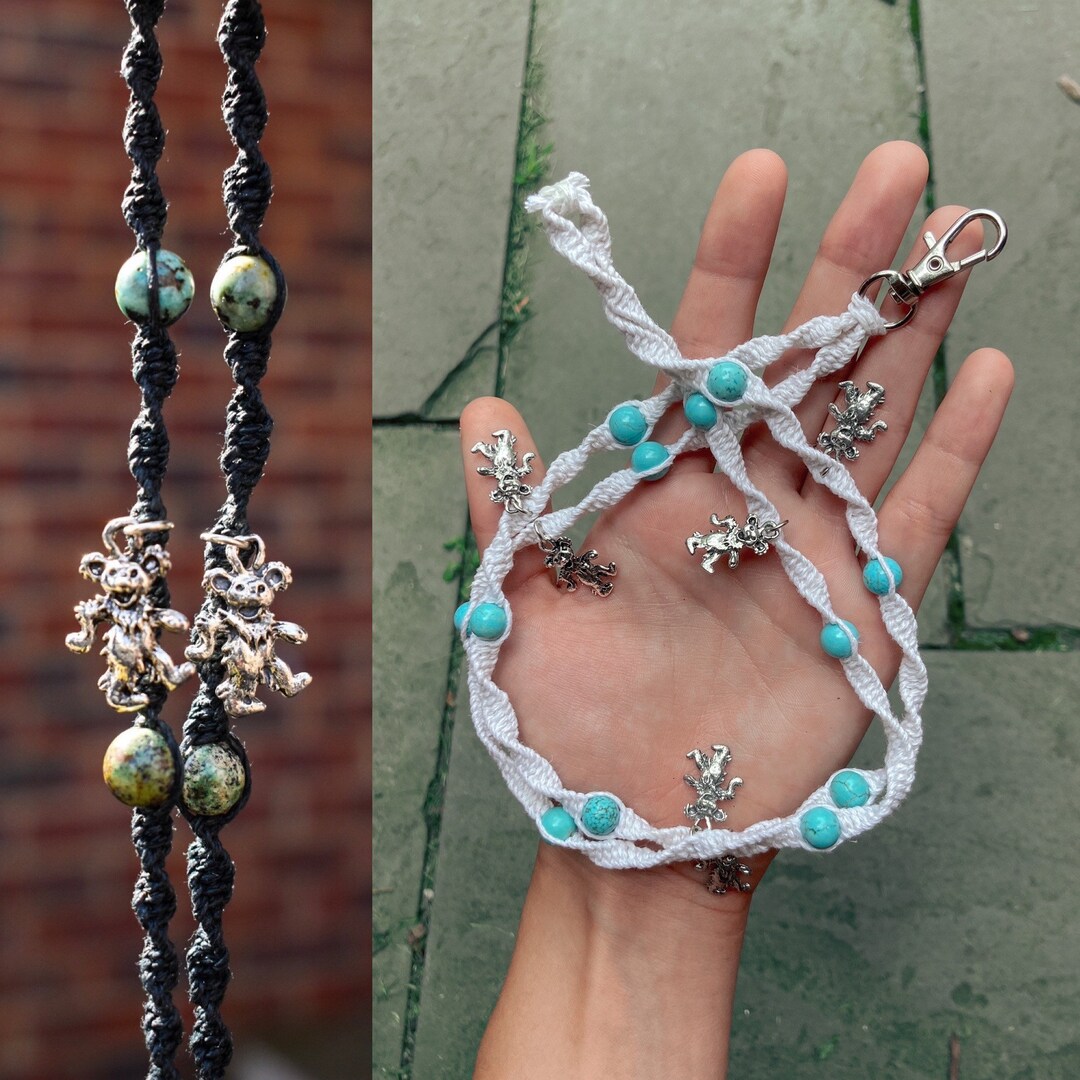 Grateful Dead Dancing Bear Hemp Lanyard With Gemstone Beads - Etsy
