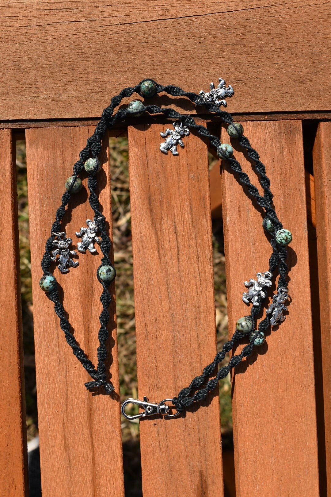 Grateful Dead Dancing Bear Hemp Lanyard With Gemstone Beads - Etsy