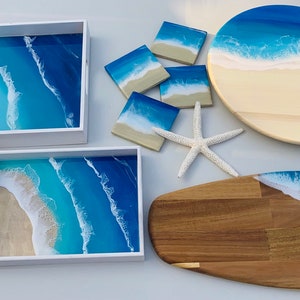 Beach Wave Trays CUSTOM DECORATIVE TRAYS: Ocean Wave Decor 4 Sizes ...