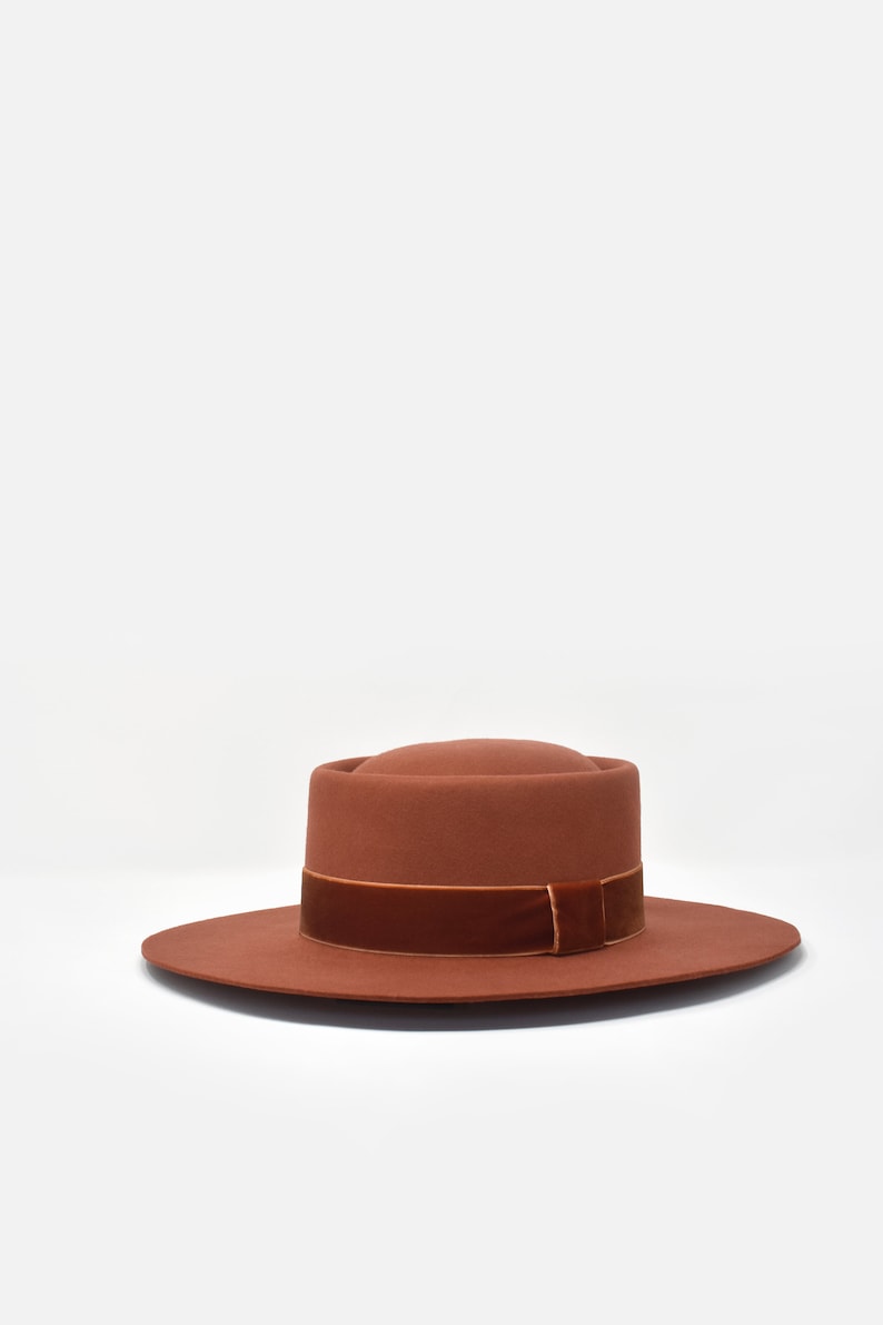 Handmade Wool Felt Boater Hat - Burnt Orange / Soft Pink - Etsy