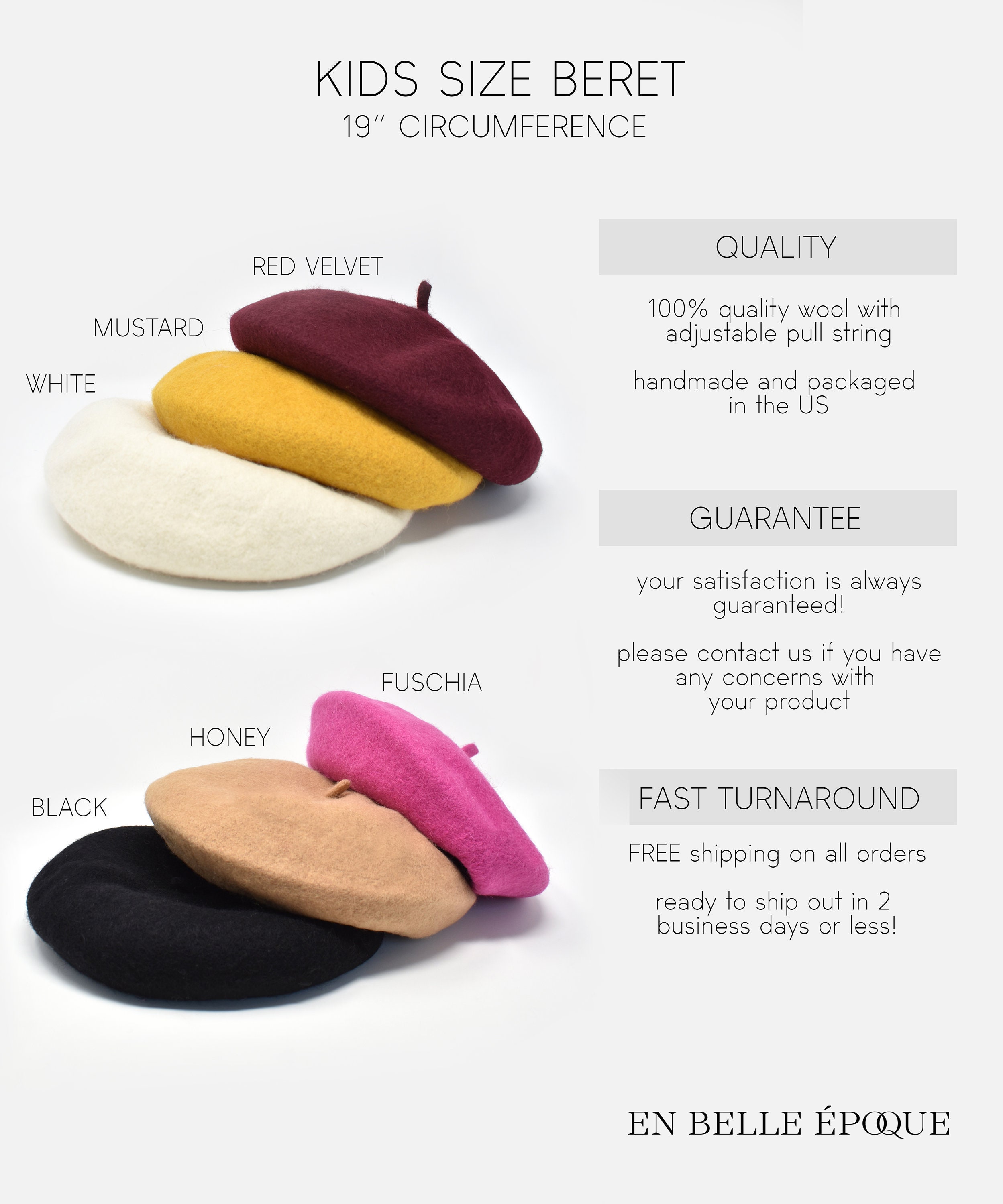 Kids Beret 100% Wool French Beret Hat - Adjustable Wool Beret - Beret ...