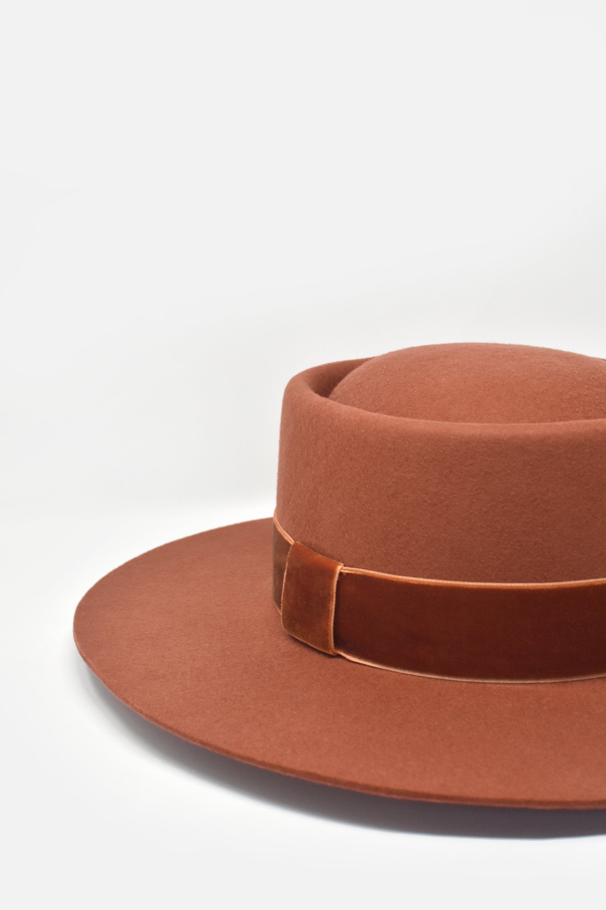 Handmade Wool Felt Boater Hat - Burnt Orange / Soft Pink - Etsy