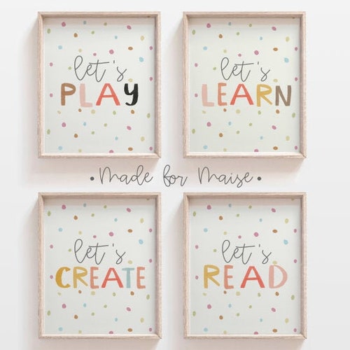 Set of 4 Printable Posters Let's Play Let's Read - Etsy