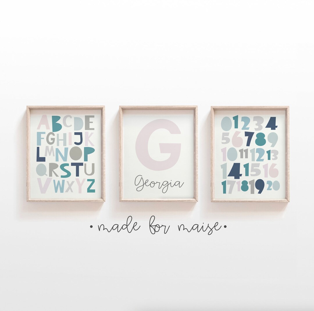 Set of 3 Educational Posters, Personalised Print, Pastel Alphabet ...