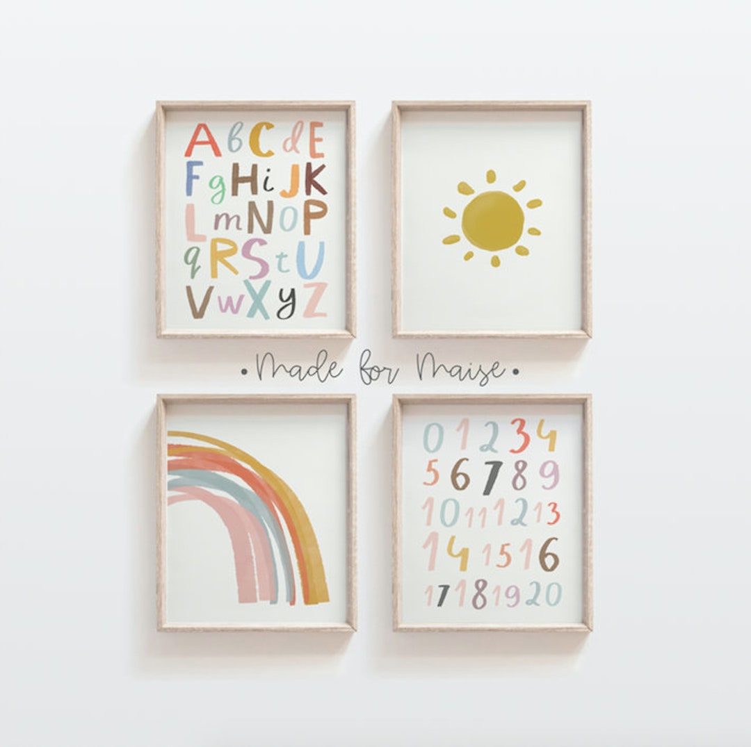 Nursery Print Set, Alphabet, Rainbow, Sunshine, Educational Wall Art ...