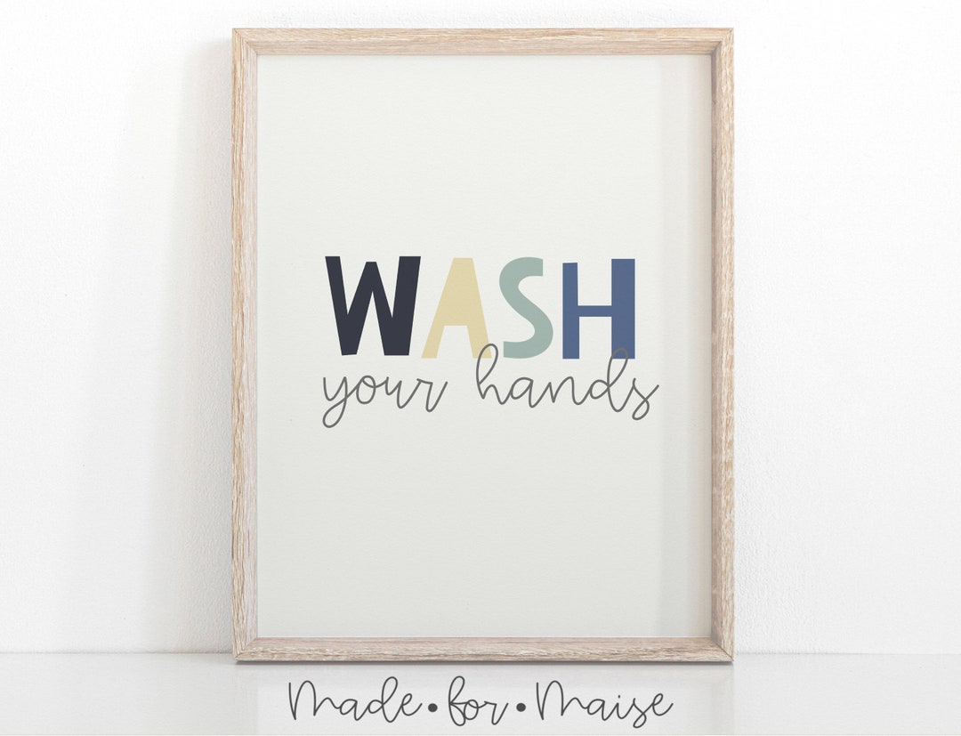 Wash Your Hands, Bathroom Commands Sign, Rainbow Colours, Kids Bathroom ...