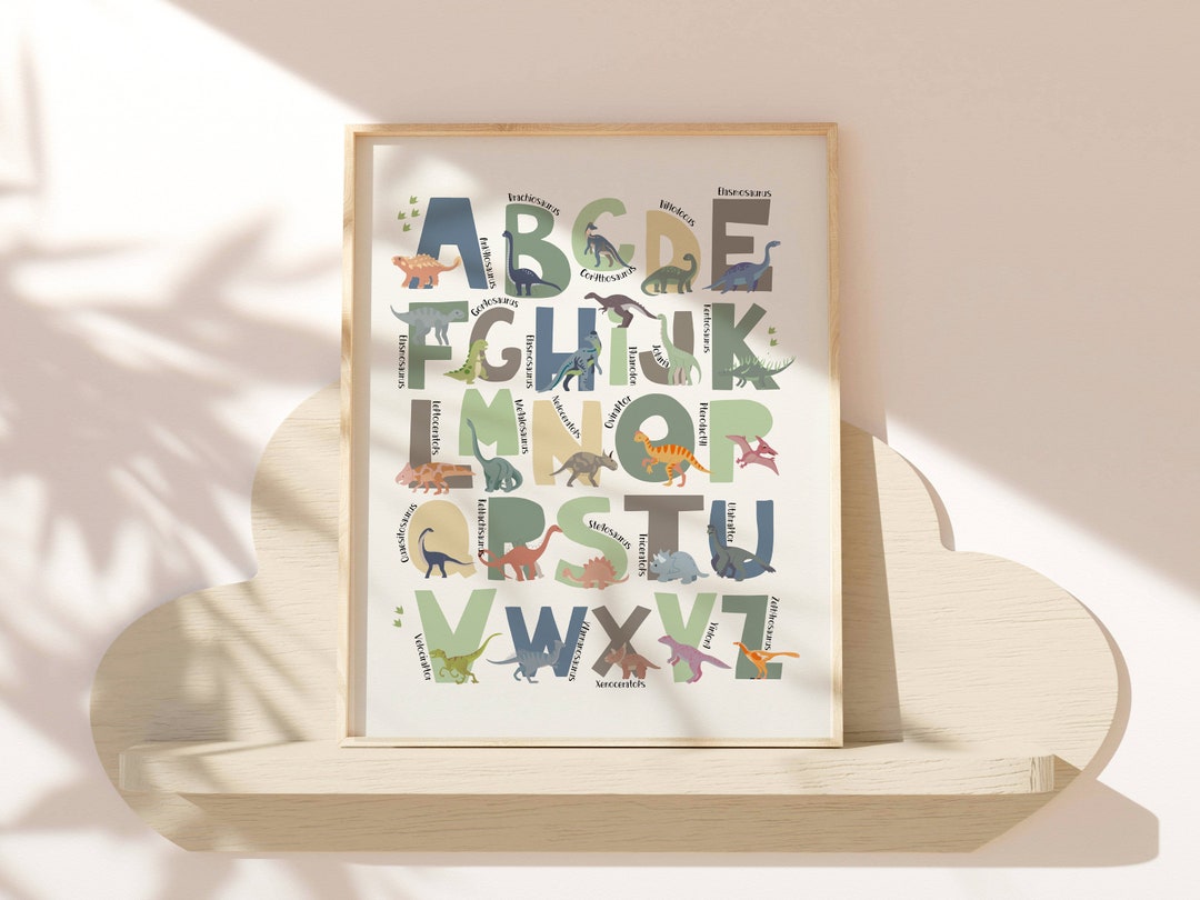 Dinosaur Alphabet Art Print: Watercolor Dino Nursery Poster - Etsy