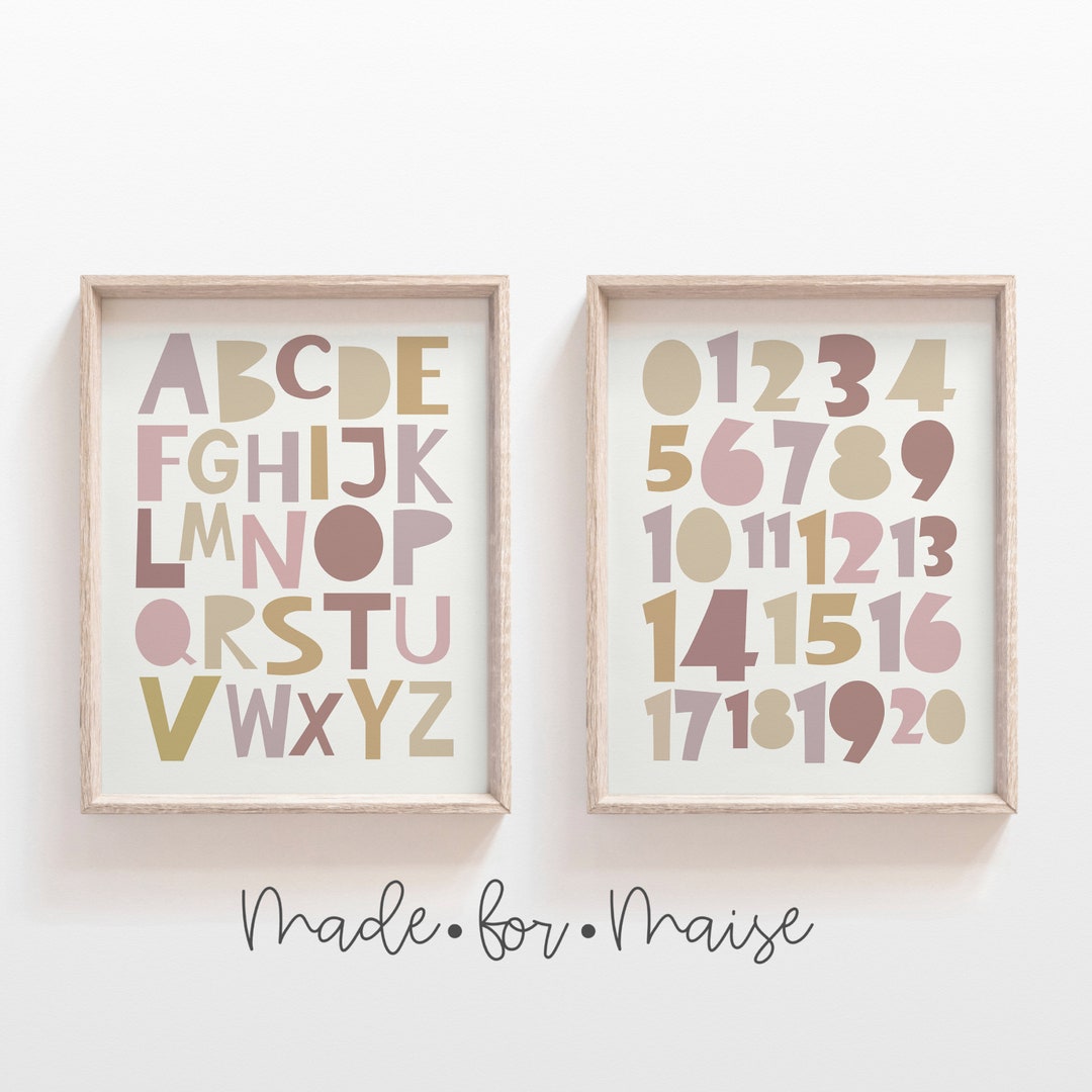 Blush Pink Alphabet and Numbers Print Set: Scandi Kids Wall Art - Etsy