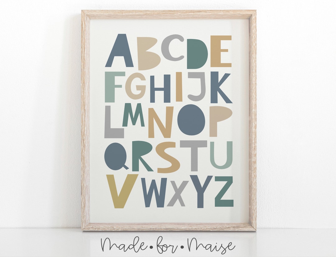 Boys Blue and Green Pastel Alphabet Print, A to Z, Kids Nursery Print ...