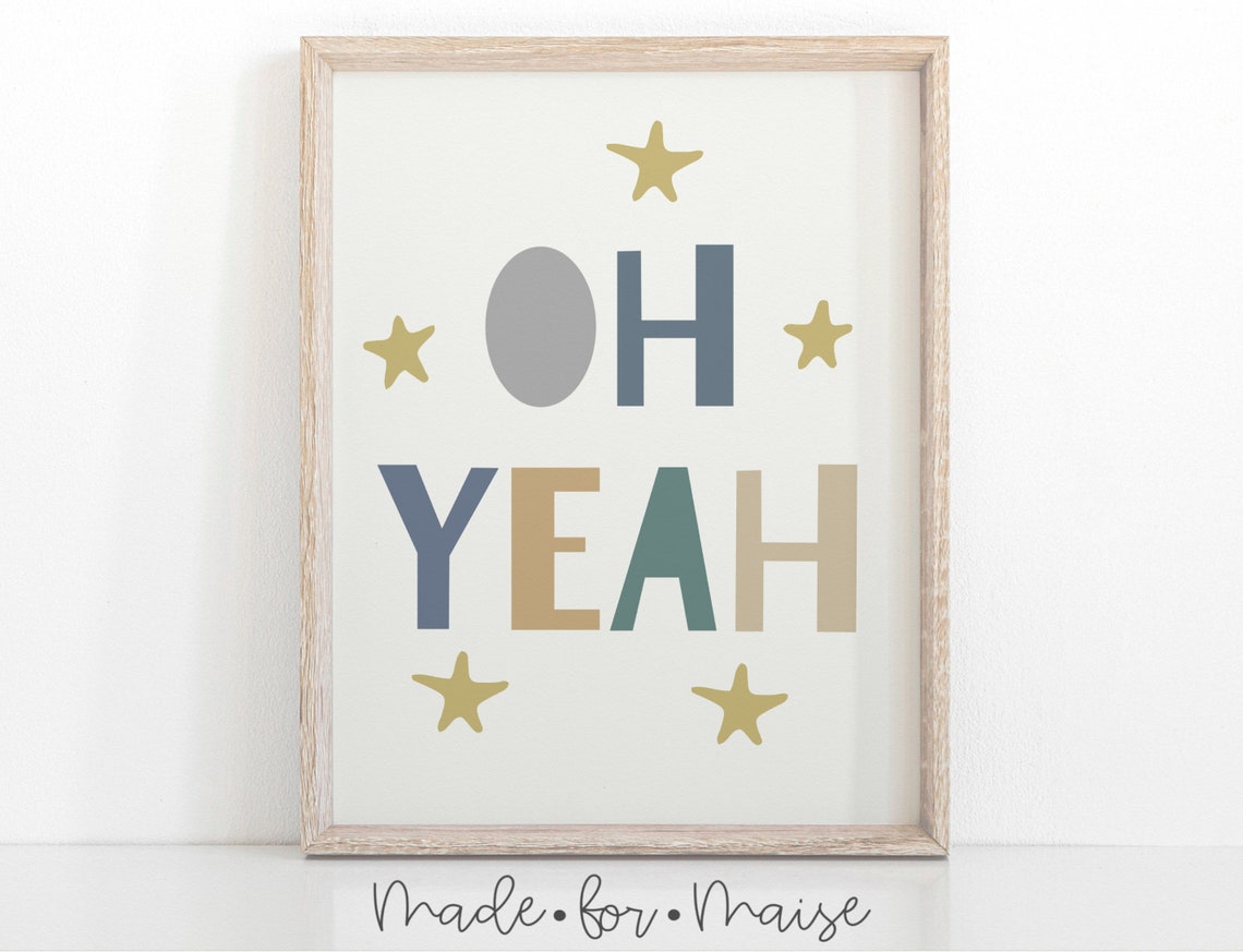 Oh Yeah Kids Wall Art Play Room Illustration Boy Pastel | Etsy