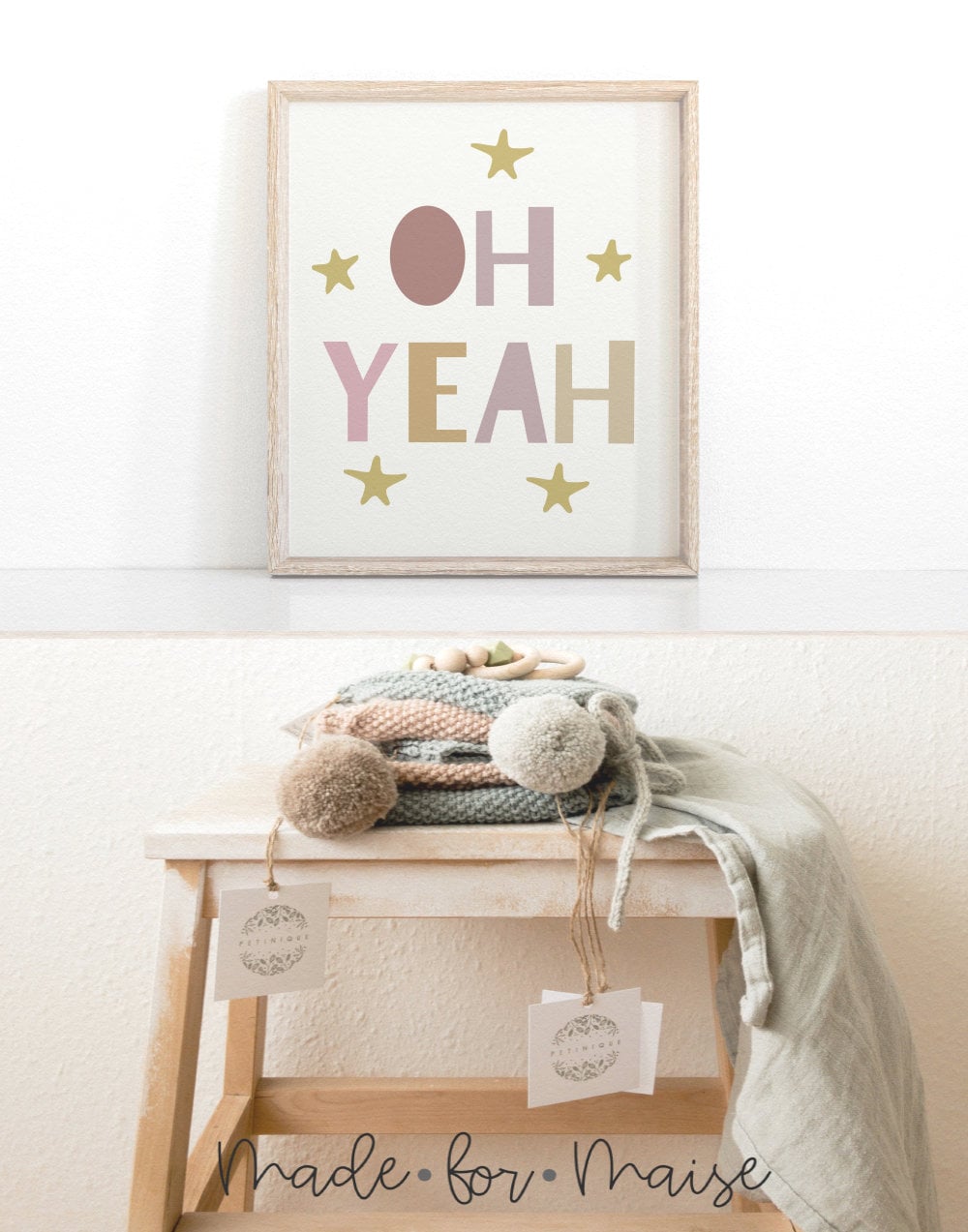 Oh Yeah Kids Wall Art Play Room Illustration Boy Pastel | Etsy