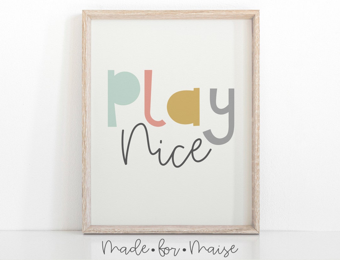 Play Nursery Decor, Play Nice Poster, Rainbow Kids Print, Boy Nursery ...