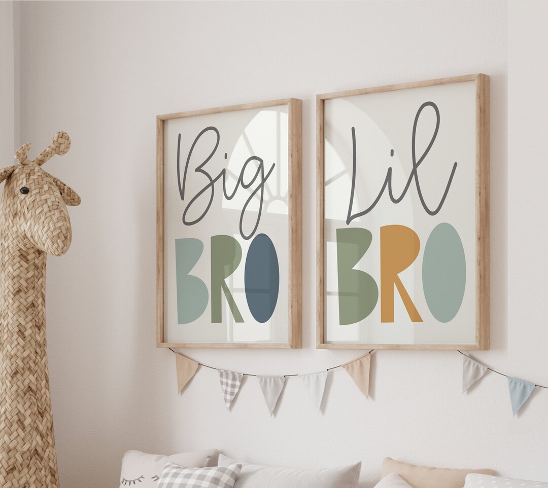 Big Bro Little Bro Print, Set of 2 Prints, Kids Room Wall Art, Blue ...