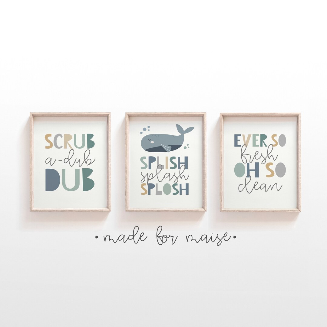 Splish Splash Splosh Bathroom Print, Kids Bathroom Print Set of 3 ...