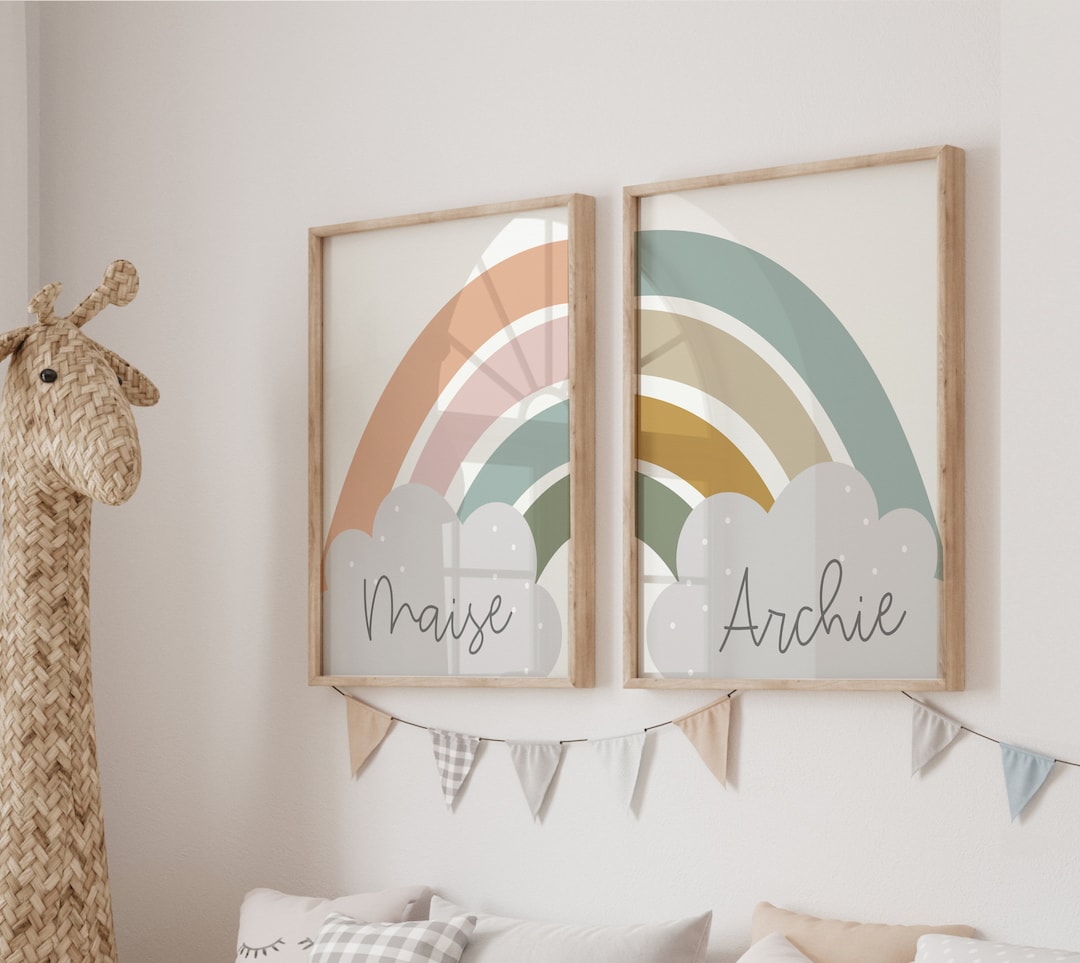Brother and Sister Decor, Set of 2, Siblings Prints, Rainbow Wall Art ...