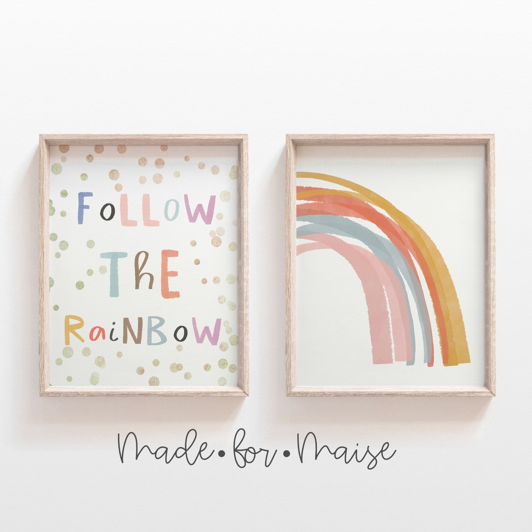 Set of 2 on Trend Rainbow Prints Follow the Rainbow - Etsy