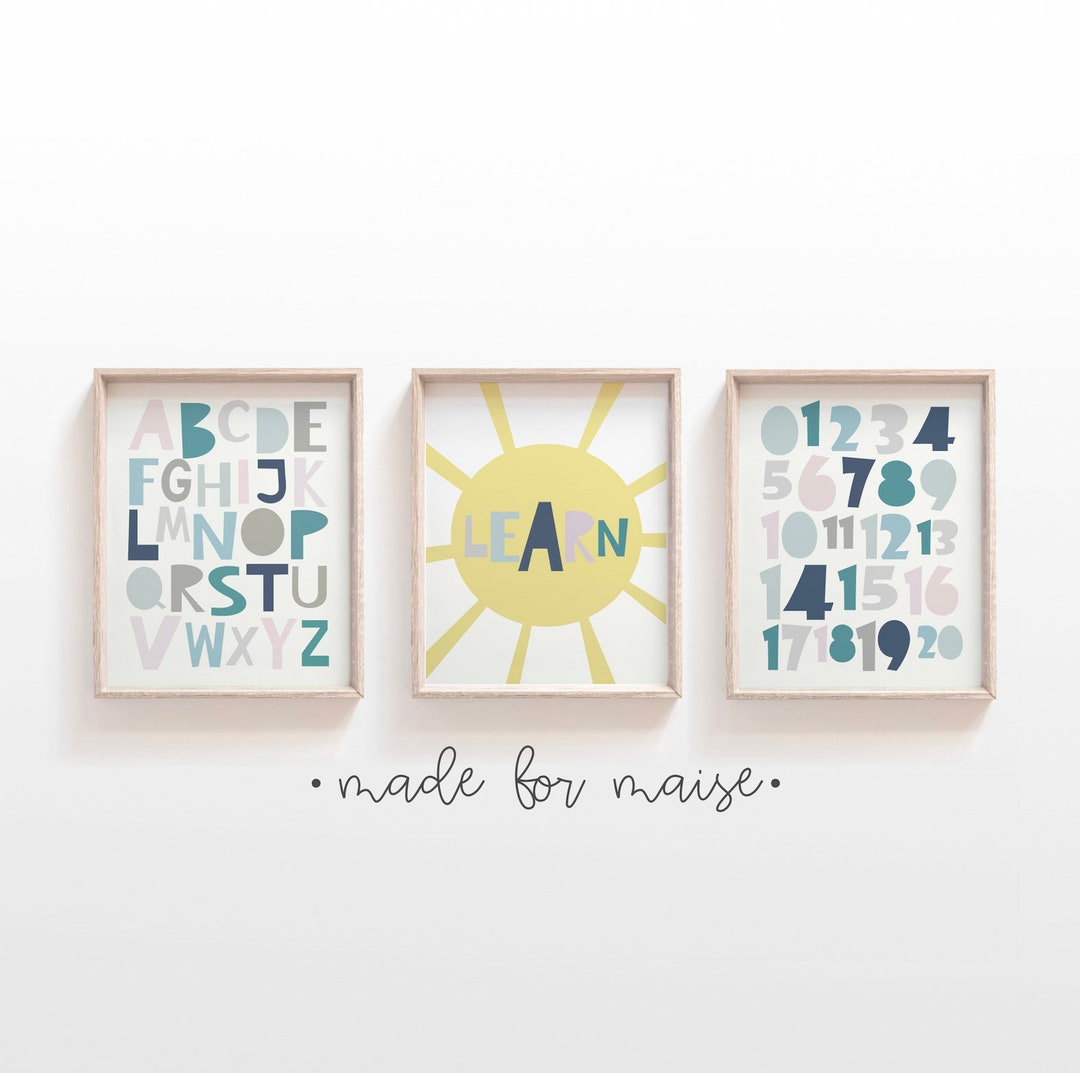 Educational Prints Set: Alphabet, Numbers, Sunshine - Playroom Decor - Etsy