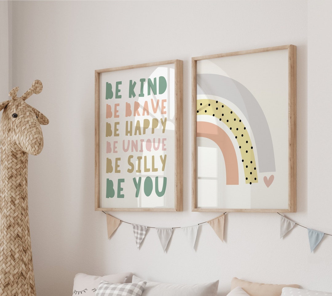Set of 2, Be Kind Be Happy Be Unique, Rainbow Print, Pastel Rainbow ...