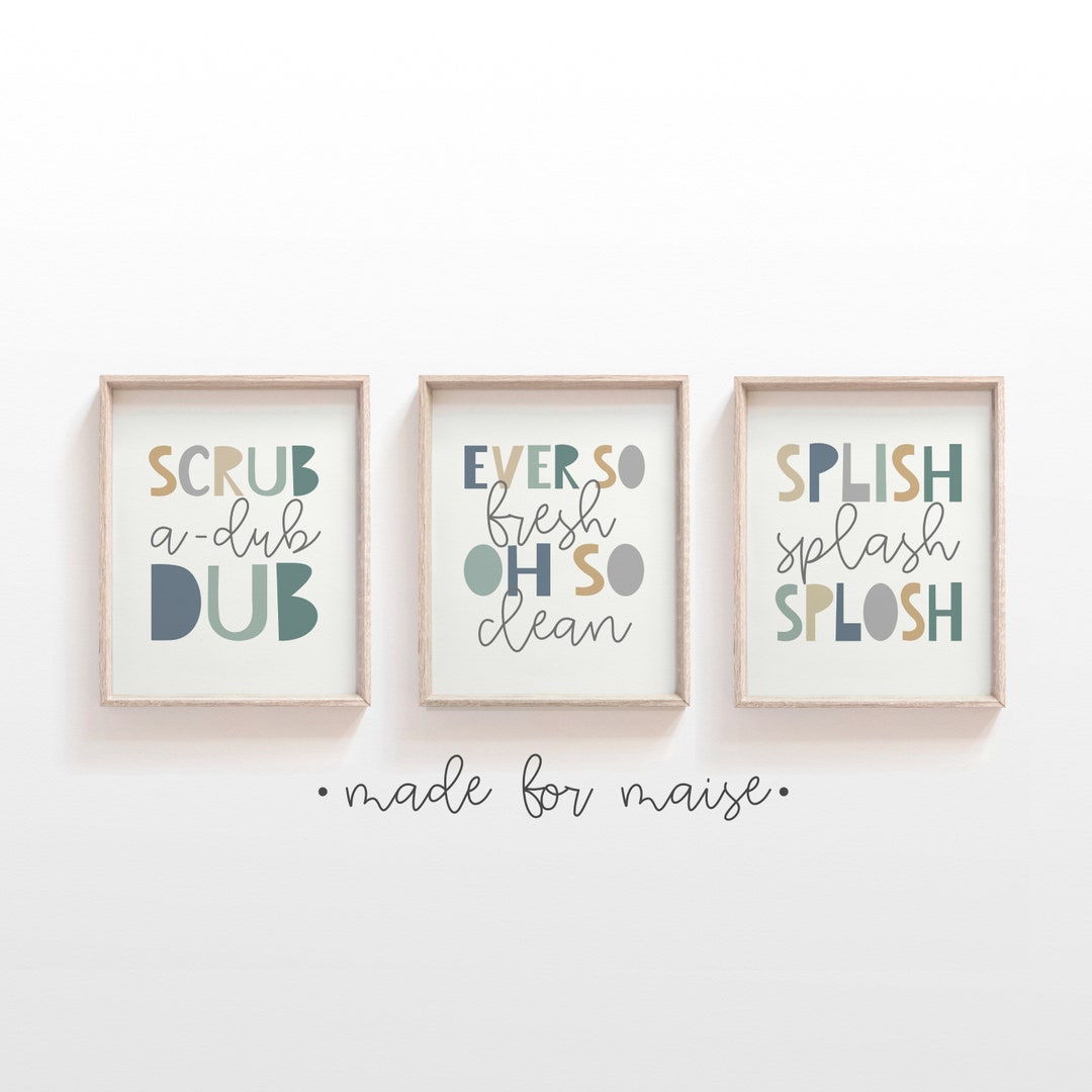 Splish Splash Bathroom Print, Splish Splash Bathroom Sign, Boys Set of ...