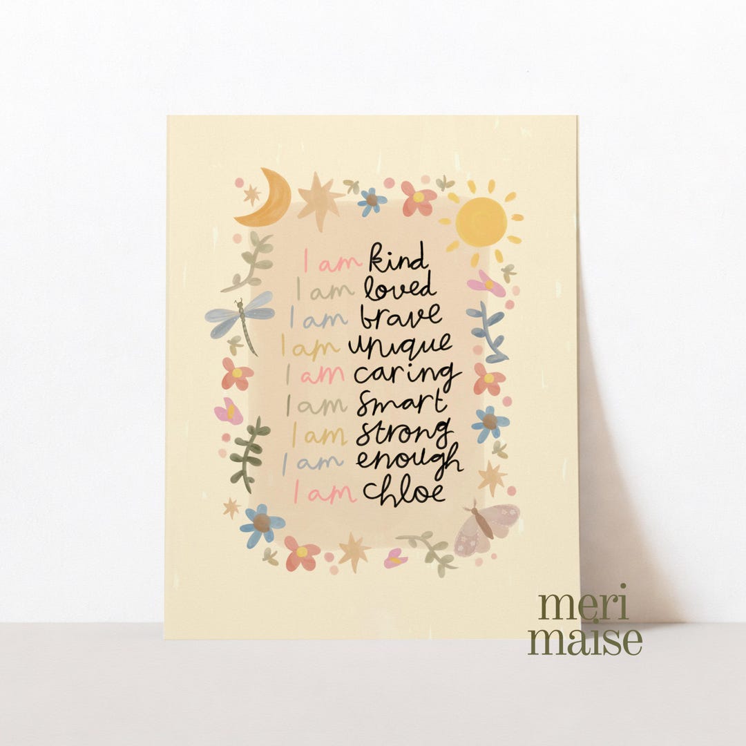 Personalised Floral Kids Affirmation Print, Girls Print, Toddler ...